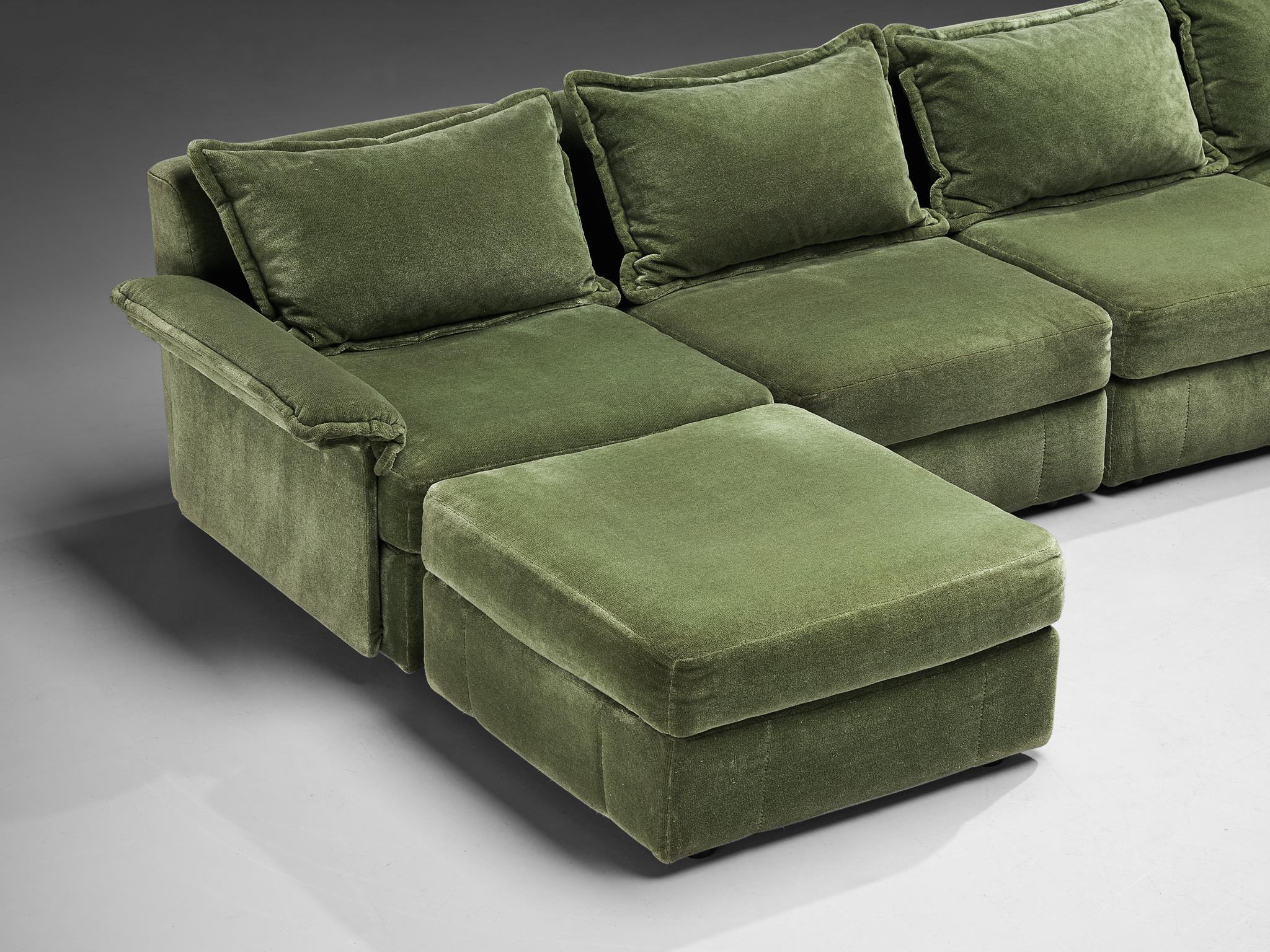 1970s Post-Modern Large Sectional Sofa in Green Velvet For Sale at 1stDibs