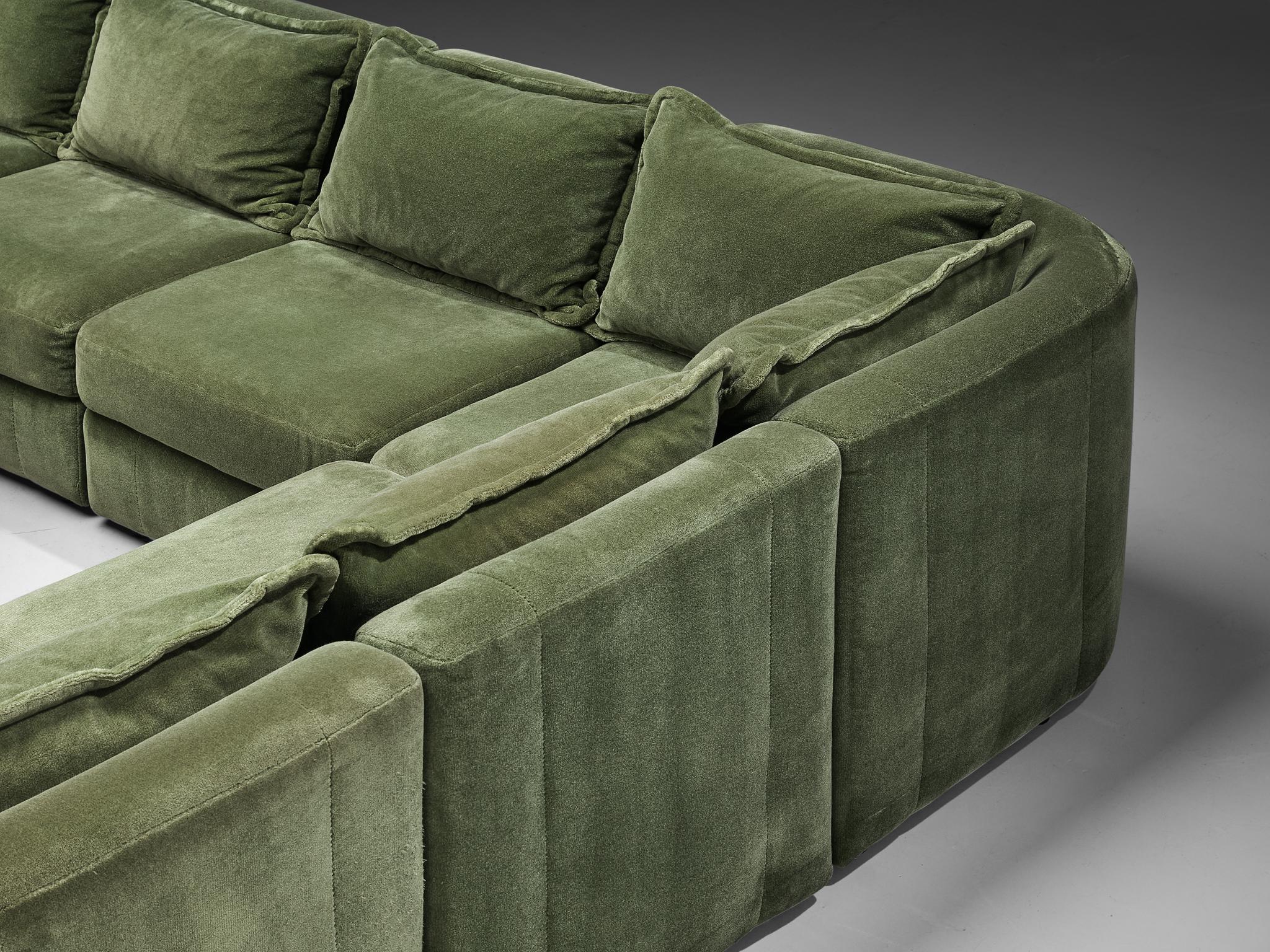 1970s Post-Modern Large Sectional Sofa in Green Velvet For Sale at 1stDibs