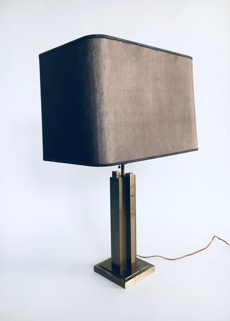 1970's Postmodern Design Brass Architectural Table Lamp For Sale at 1stDibs
