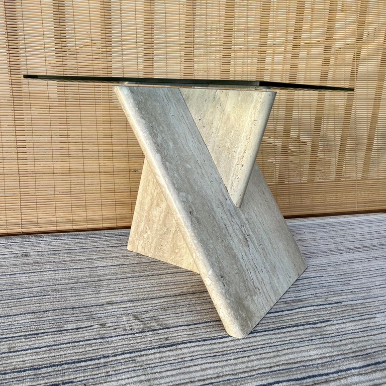 1970s Postmodern Marbleized Laminated Side Table with Glass Top For ...
