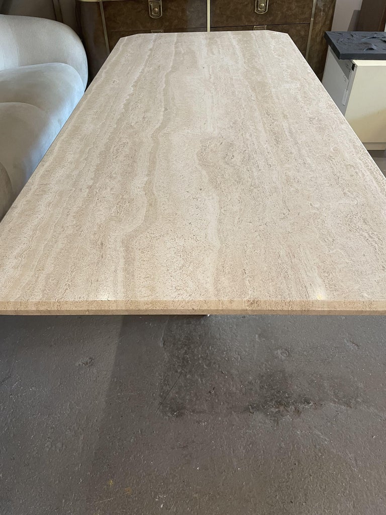 1970s, Postmodern Travertine Dining Table With Angled Edge Top and Base ...