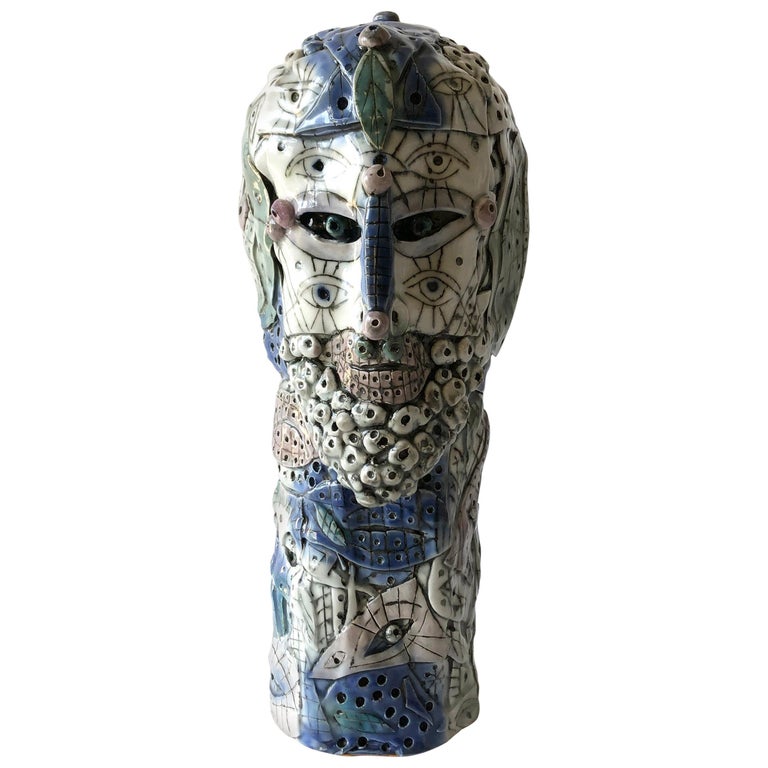 1970s Psychedelic Ceramic Head with Surreal Eyes Sculpture at 1stDibs