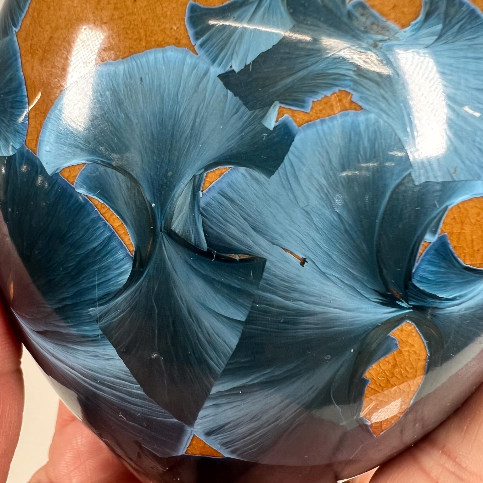 1970s Psychedelic Pottery Art Blue and Orange Petite Crystalline Vase ...