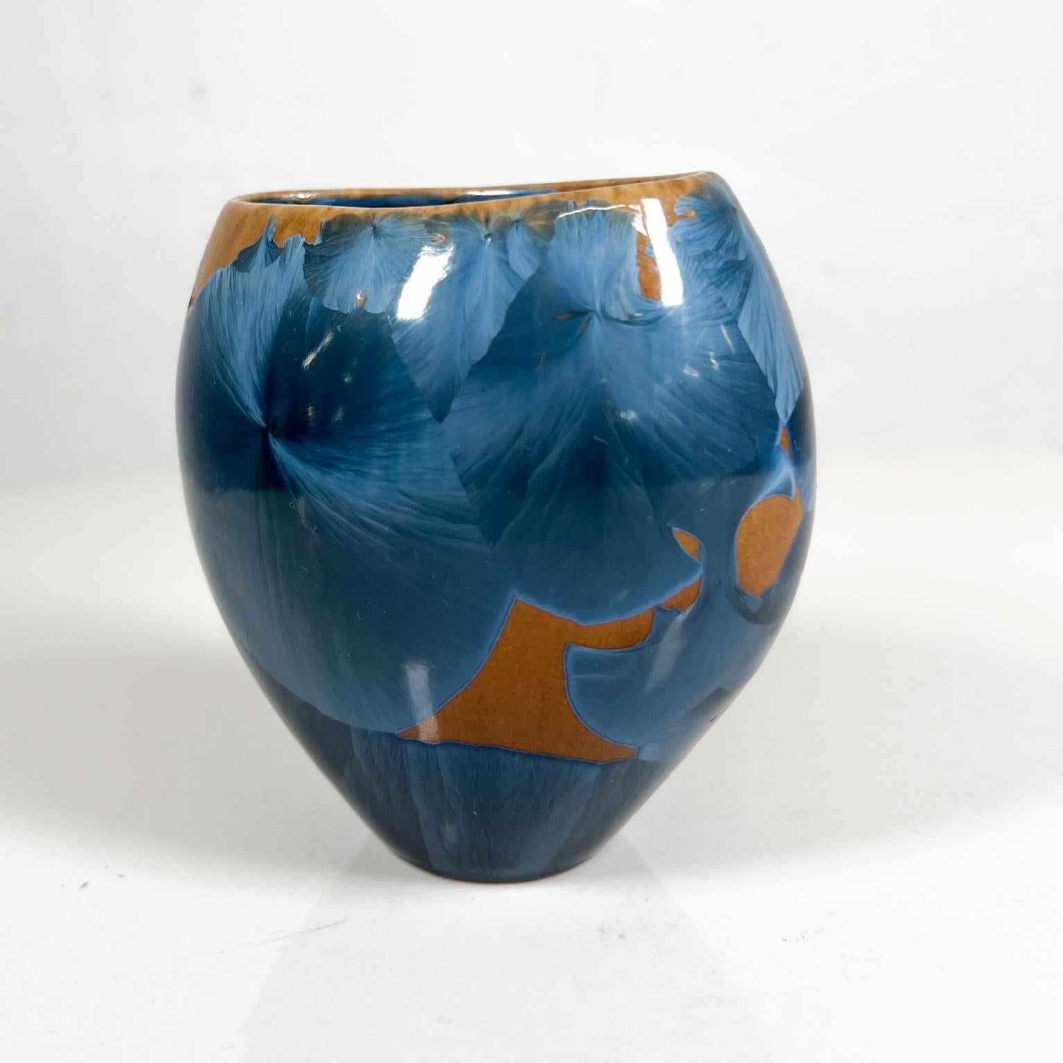 1970s Psychedelic Pottery Art Blue and Orange Petite Crystalline Vase ...