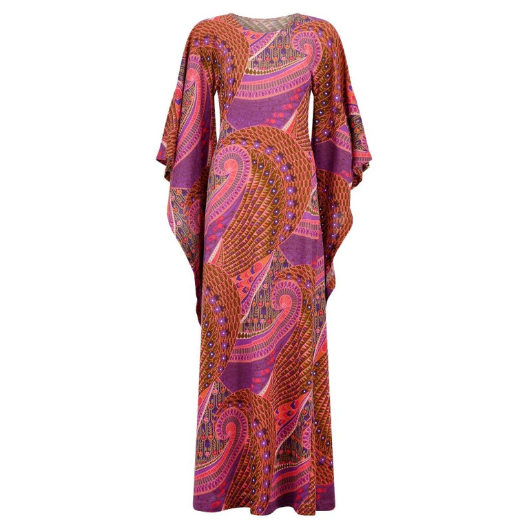 1970s Psychedlic Angel Sleeve Dress For Sale at 1stDibs
