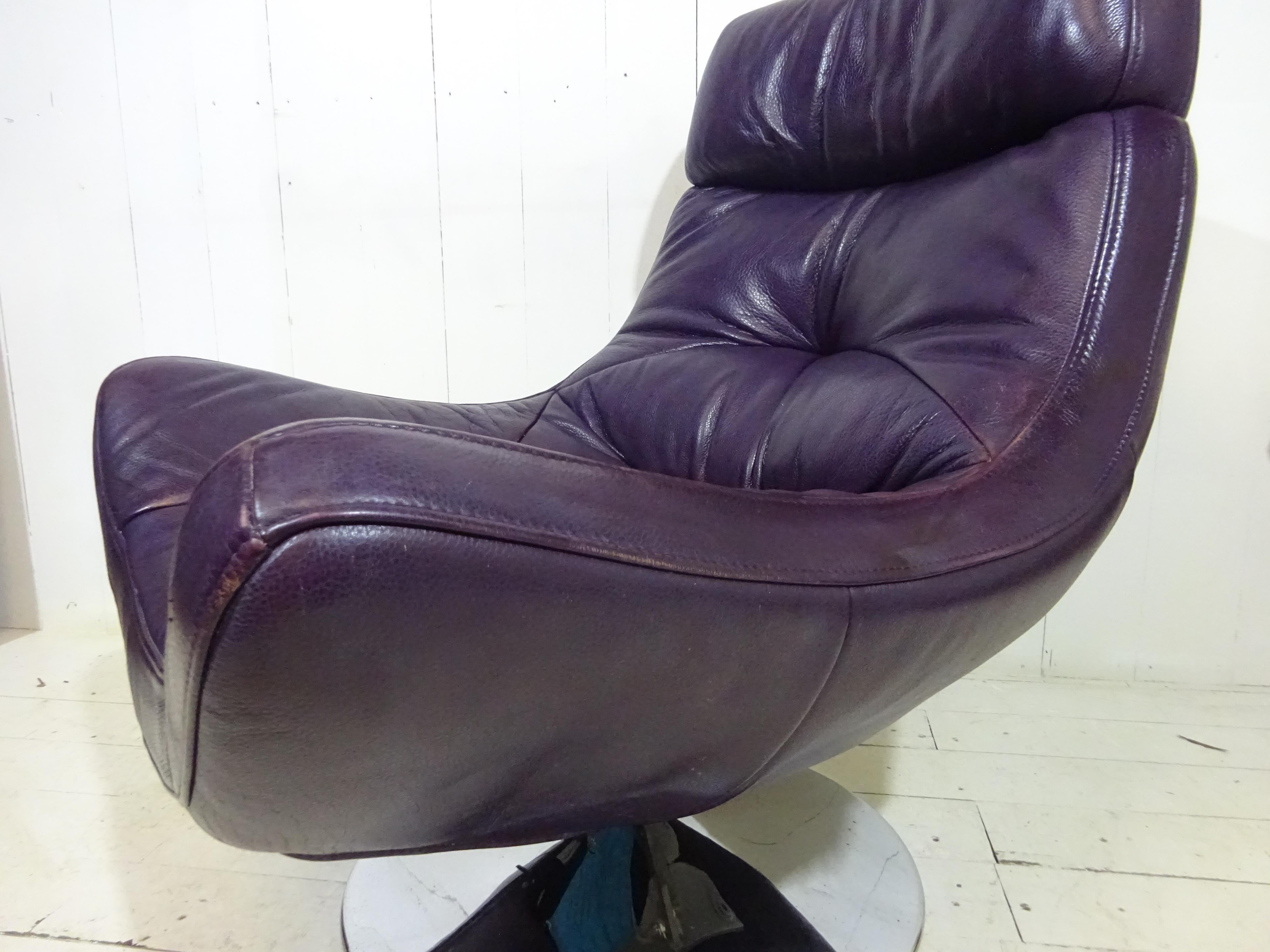 1970's Purple Full Grain Leather Swivel Chair at 1stDibs