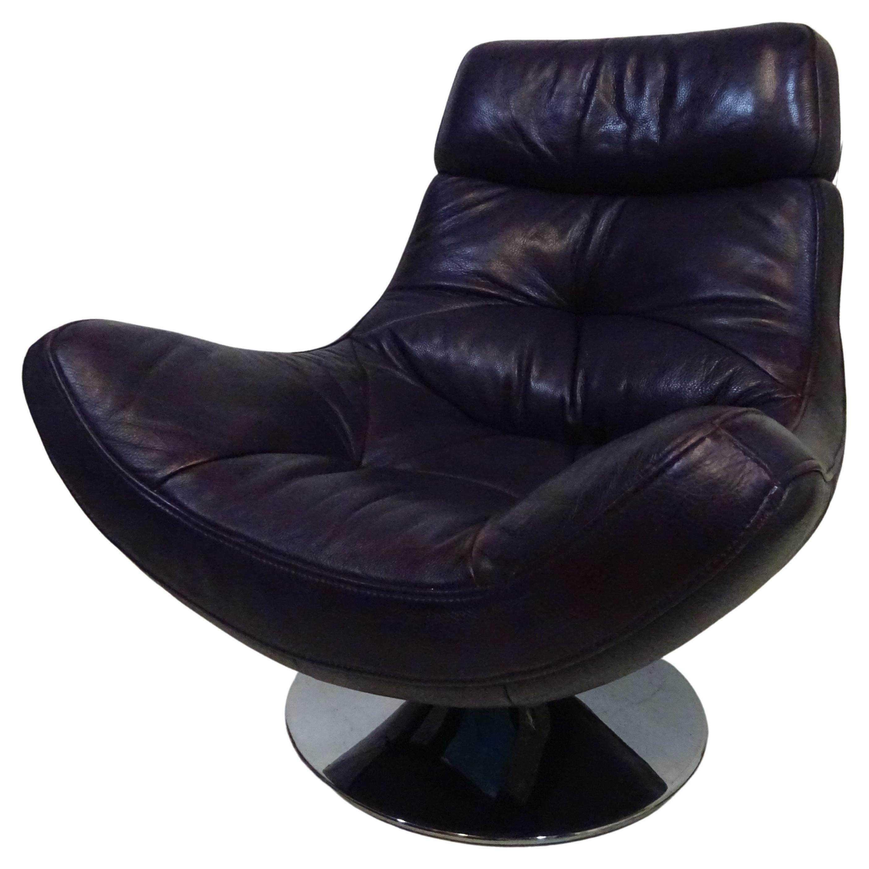 1970's Purple Full Grain Leather Swivel Chair at 1stDibs