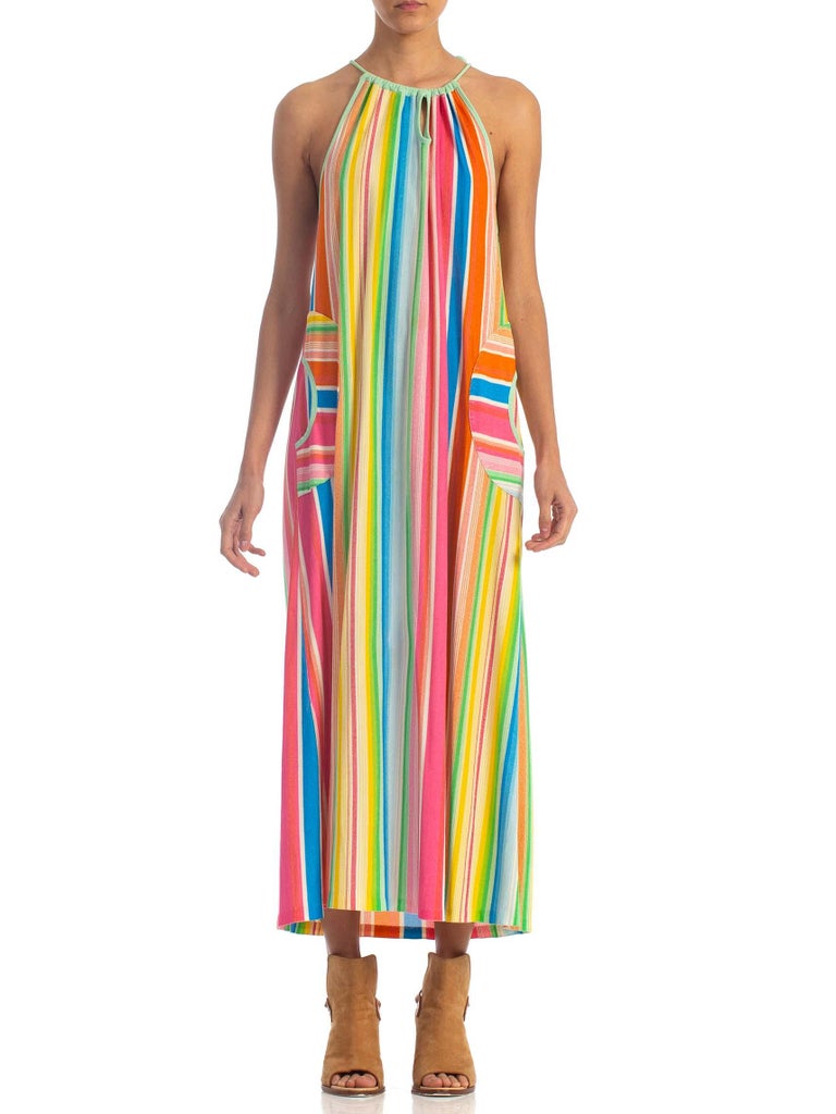 1970S Rainbow Striped Poly/Cotton Terry Cloth Poolside Dress With ...