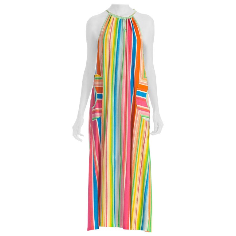 1970S Rainbow Striped Poly/Cotton Terry Cloth Poolside Dress With ...