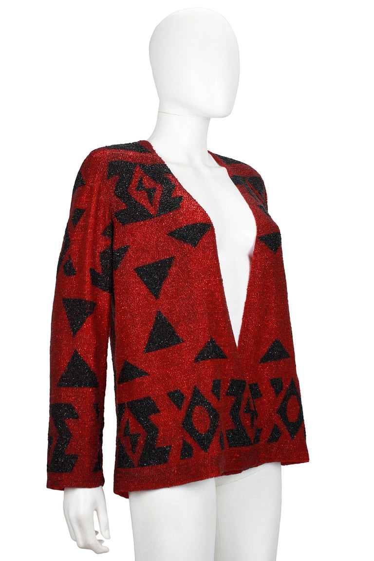 1970s Ralph Lauren Red and Black Allover Beaded Southwest Drape Jacket ...