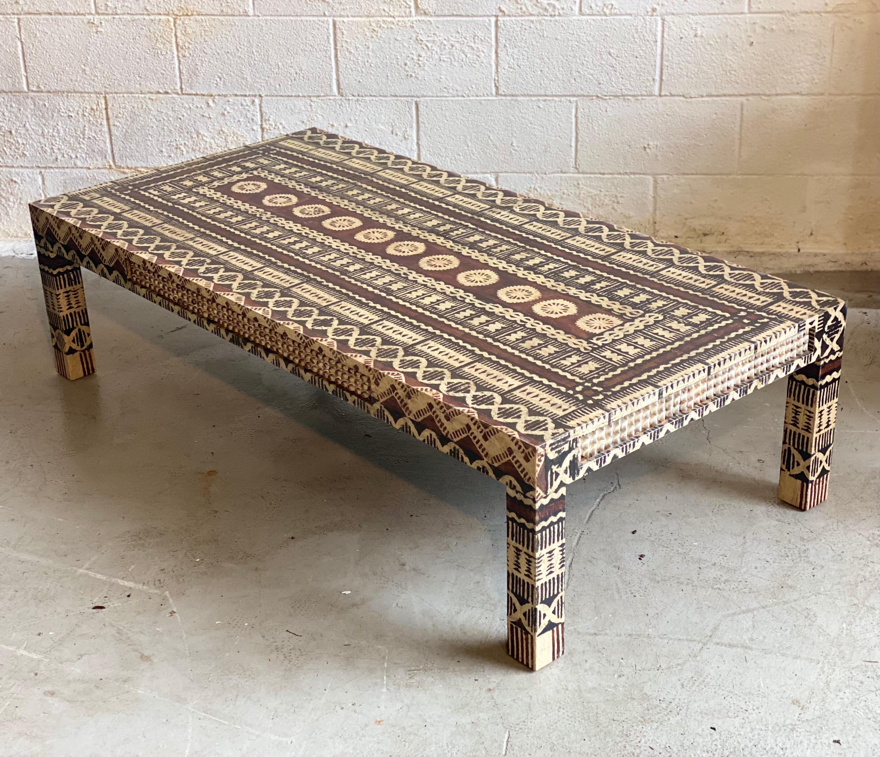 1970s Rare Karl Springer Parsons Batik Rectangular Coffee Table at 1stDibs