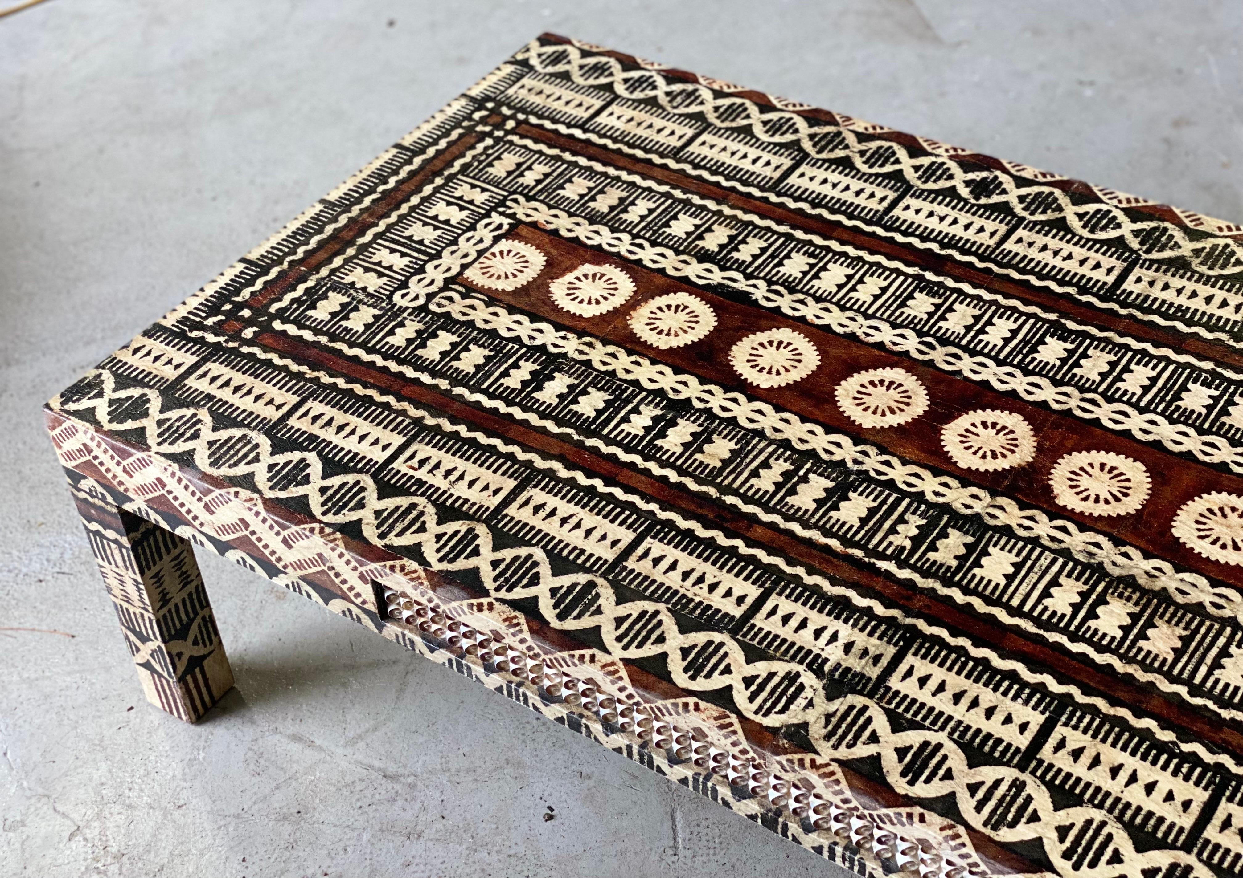 1970s Rare Karl Springer Parsons Batik Rectangular Coffee Table at 1stDibs