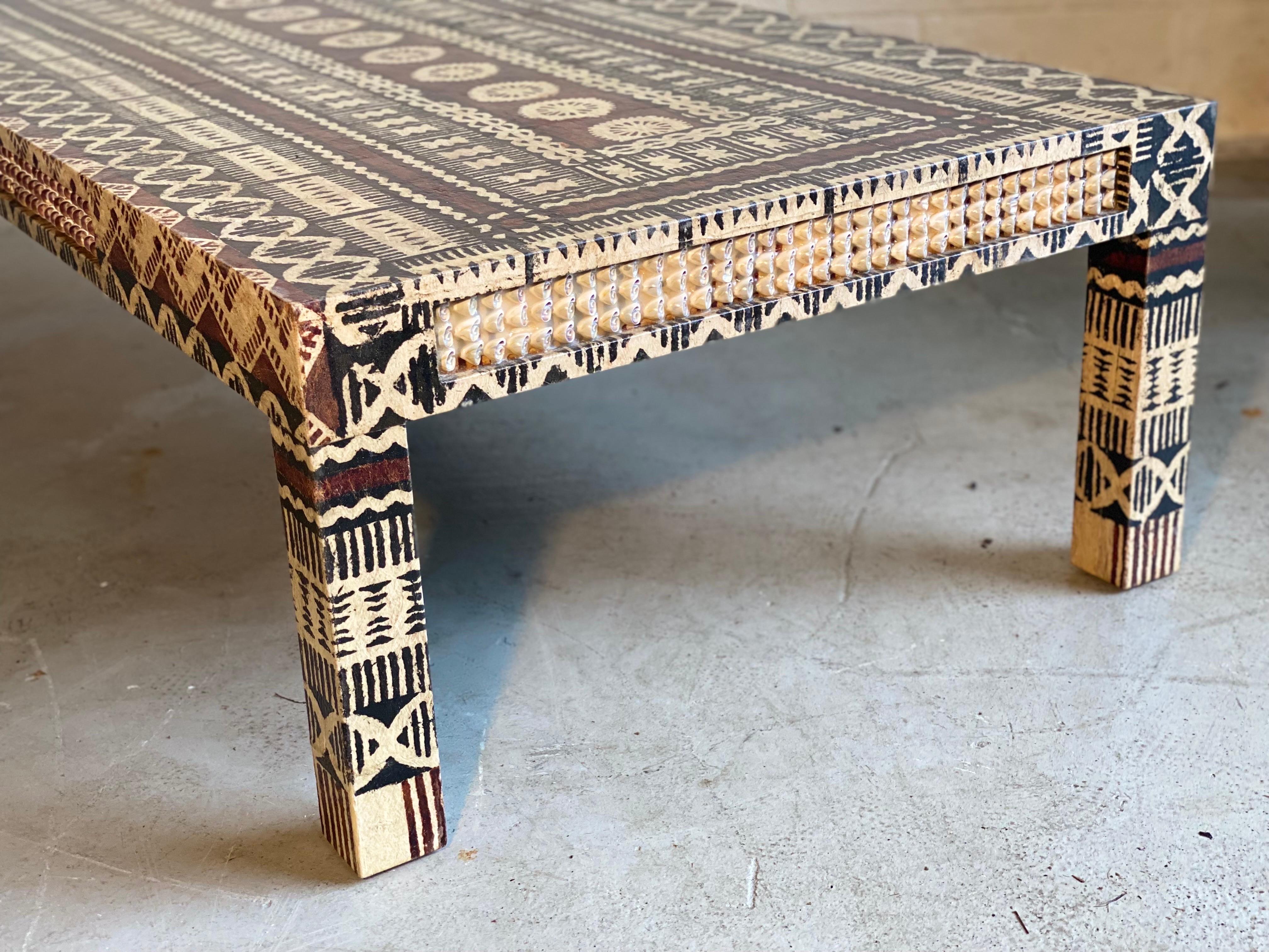 1970s Rare Karl Springer Parsons Batik Rectangular Coffee Table at 1stDibs