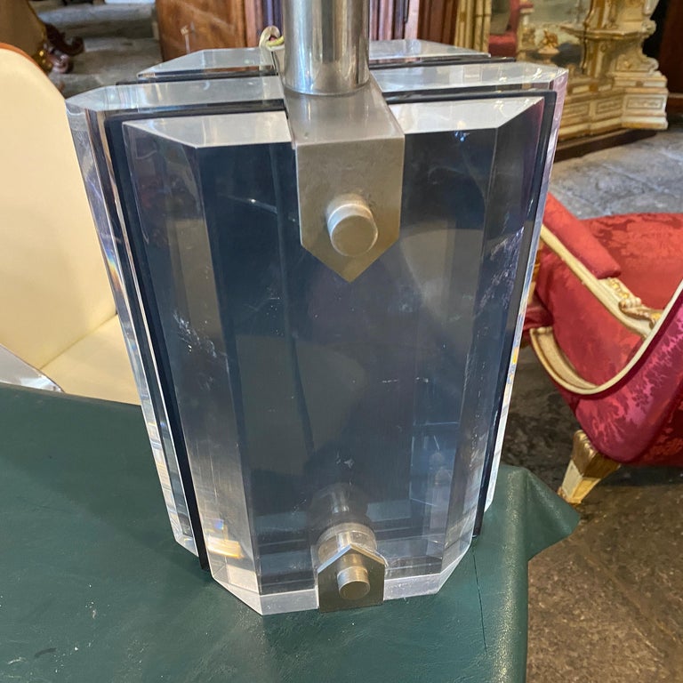 1970s Rare Space Age Lucite and Silver Plated Metal Italian Table Lamp ...