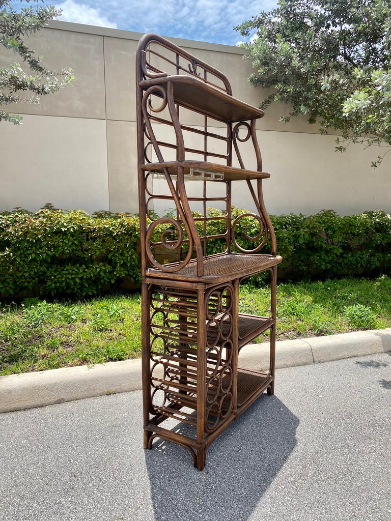 1970s Rattan and Lucite Wine Bar Bakers Rack Display Shelf For Sale at 1stDibs vintage bakers rack bamboo bakers rack rattan cloud shelf