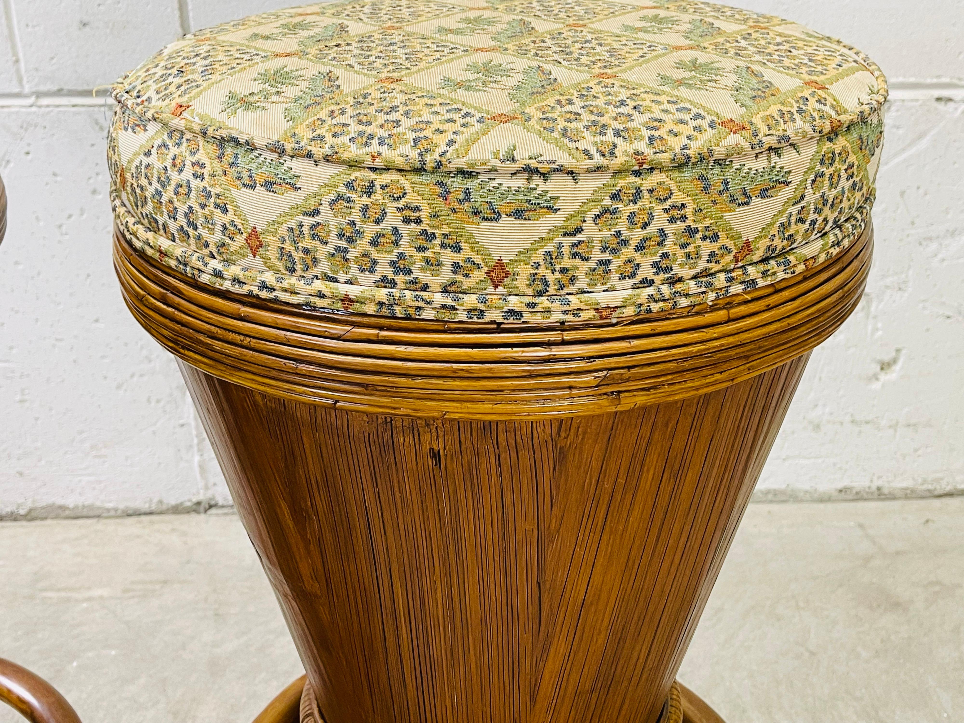 1970s Rattan Round Bar Stools, Pair For Sale at 1stDibs