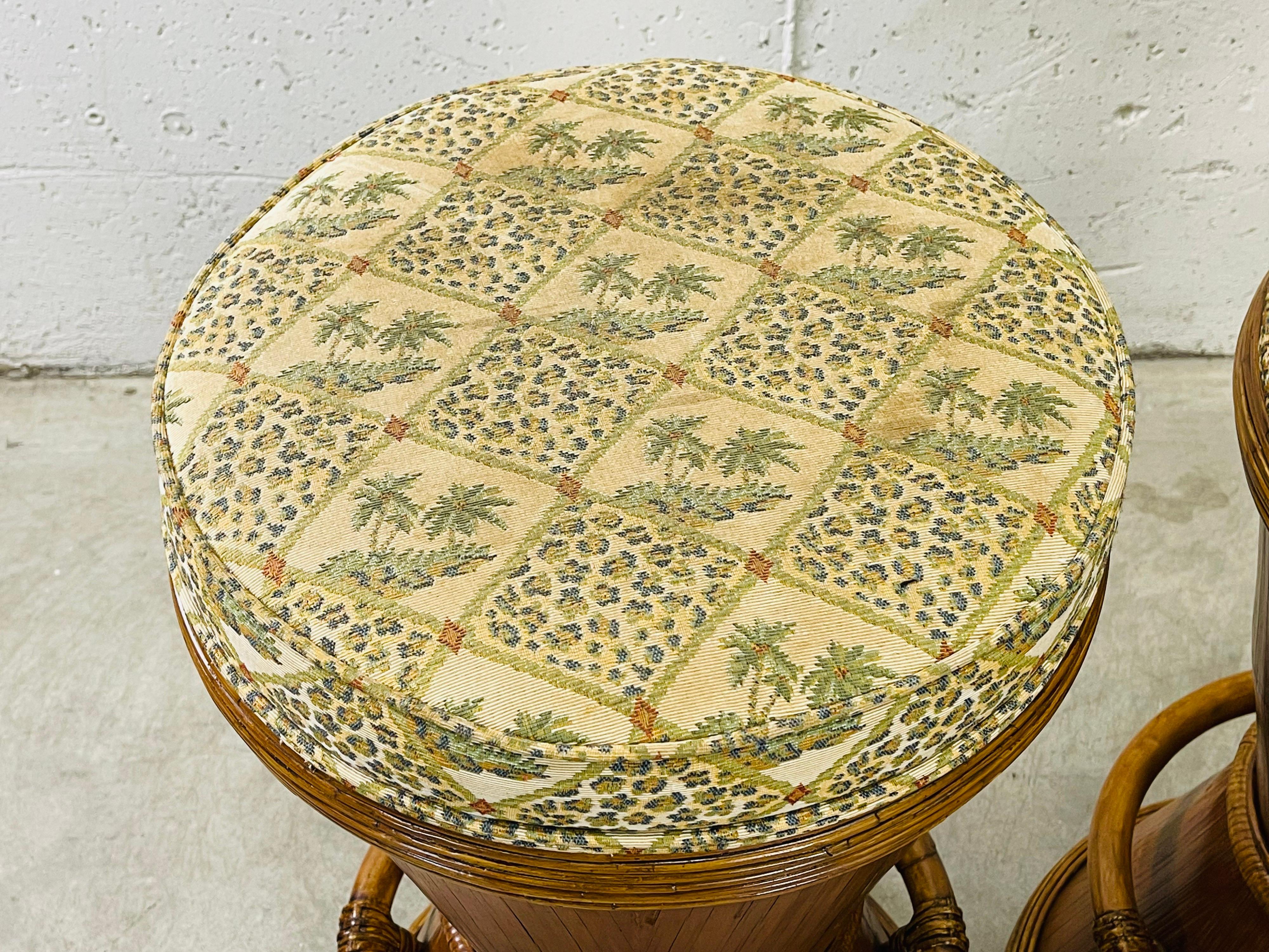 1970s Rattan Round Bar Stools, Pair For Sale at 1stDibs