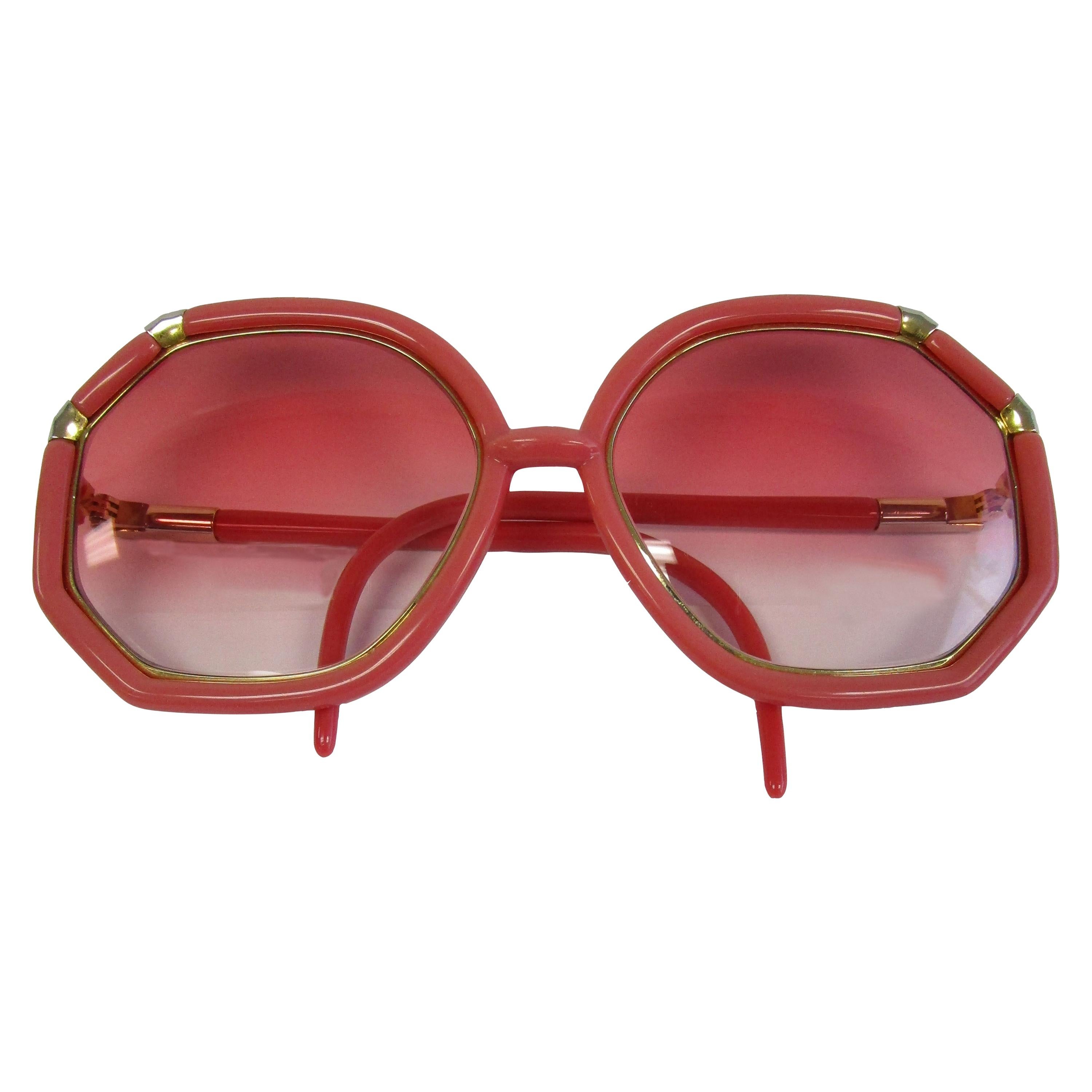 1970s Red and Gold Sunglasses with Rose Gradient Lenses For Sale at ...