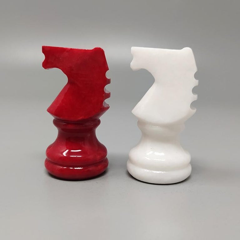 1970s Red and White Chess Set in Volterra Alabaster Handmade, Made in ...