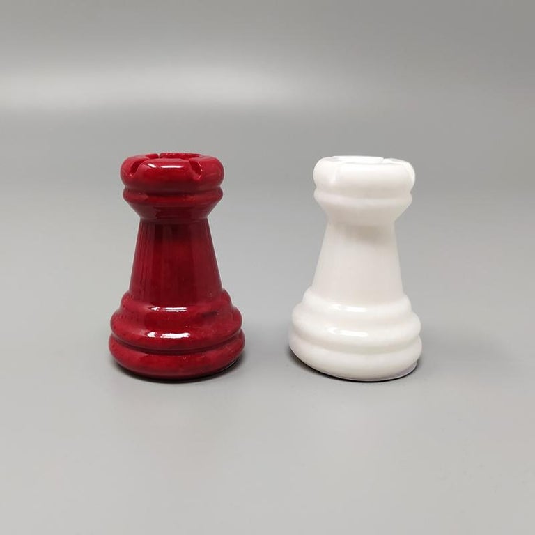 1970s Red and White Chess Set in Volterra Alabaster Handmade, Made in ...