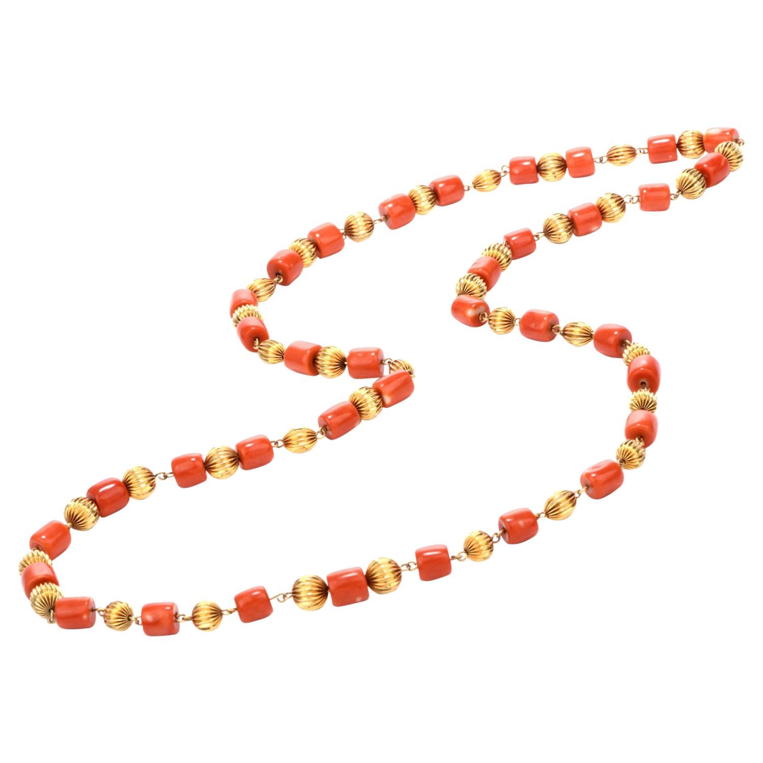 Vintage Natural Red Coral Strand Bead Necklace 18 KY Gold, Estate Fine ...