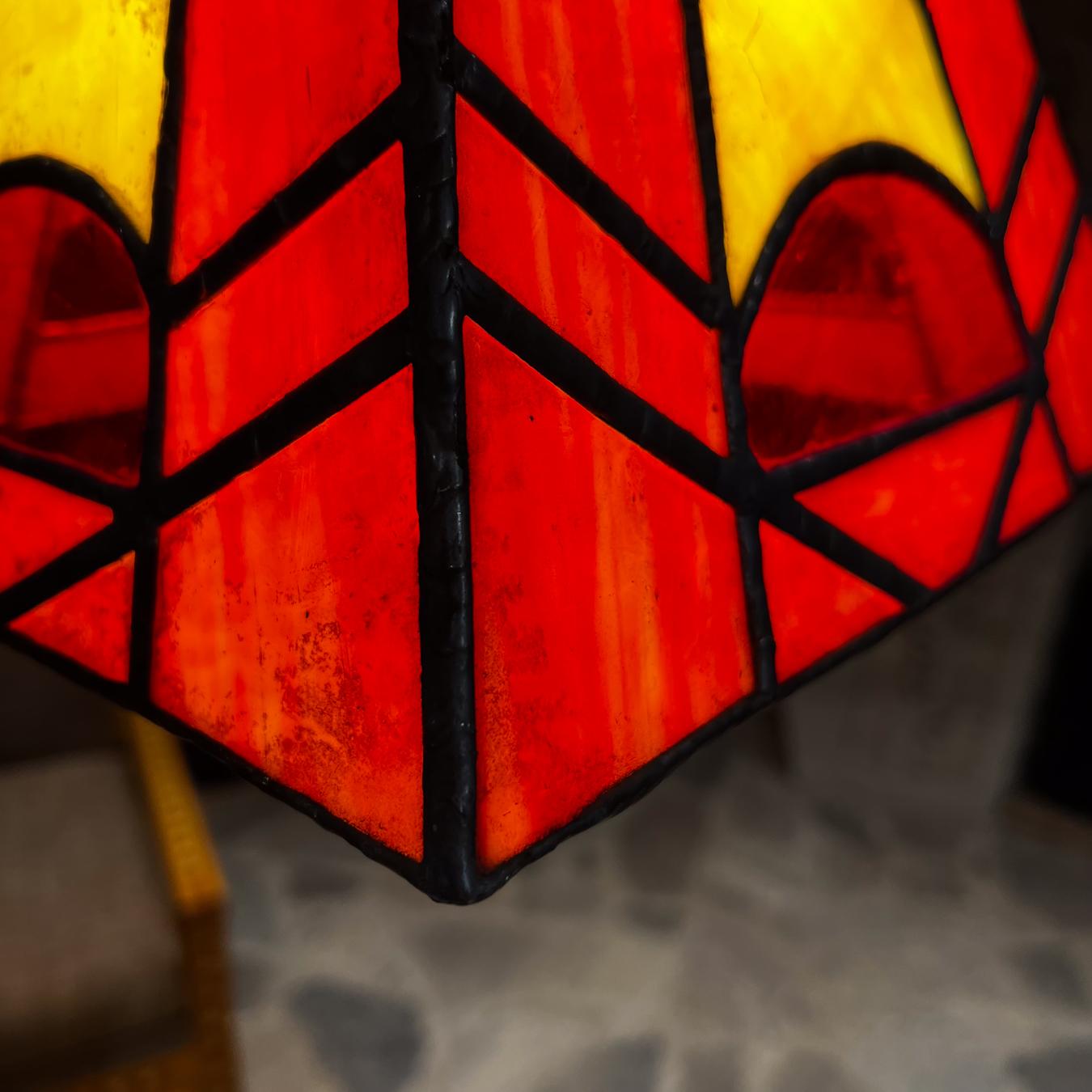 1970s Red Pendant Lamp Lead Stained-Glass Tiffany Shade For Sale at 1stDibs