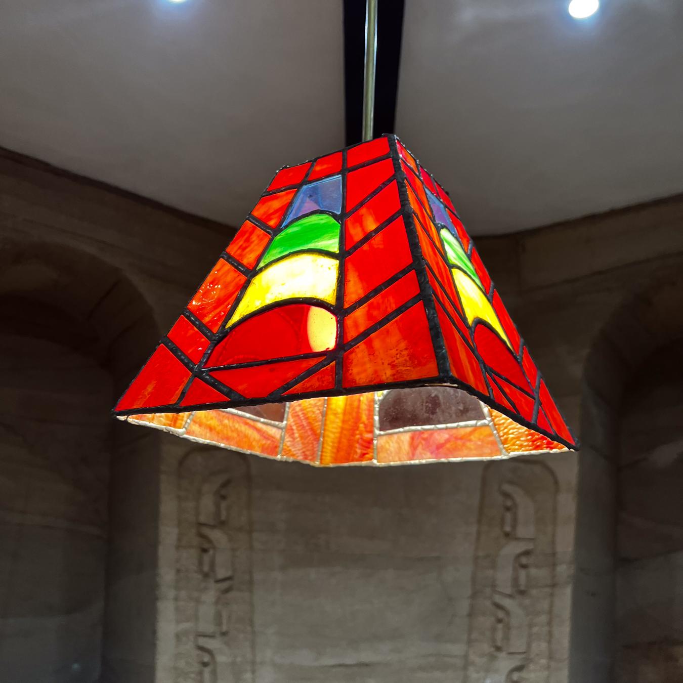 1970s Red Pendant Lamp Lead Stained-Glass Tiffany Shade For Sale at 1stDibs