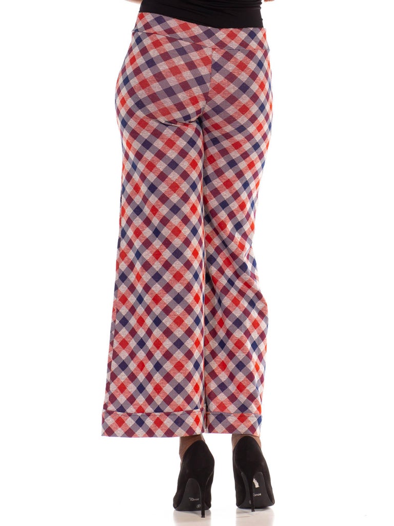 1970S Red White and Blue Polyester Wide Leg Plaid Pants For Sale at 1stDibs