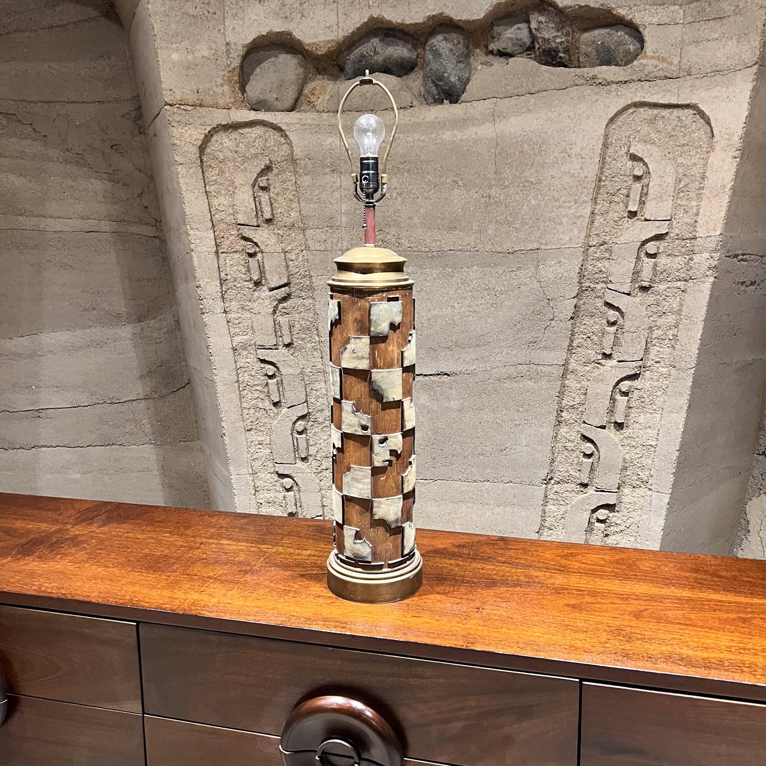 1970s Repurposed Studio Table Lamp Wood and Brass For Sale at 1stDibs