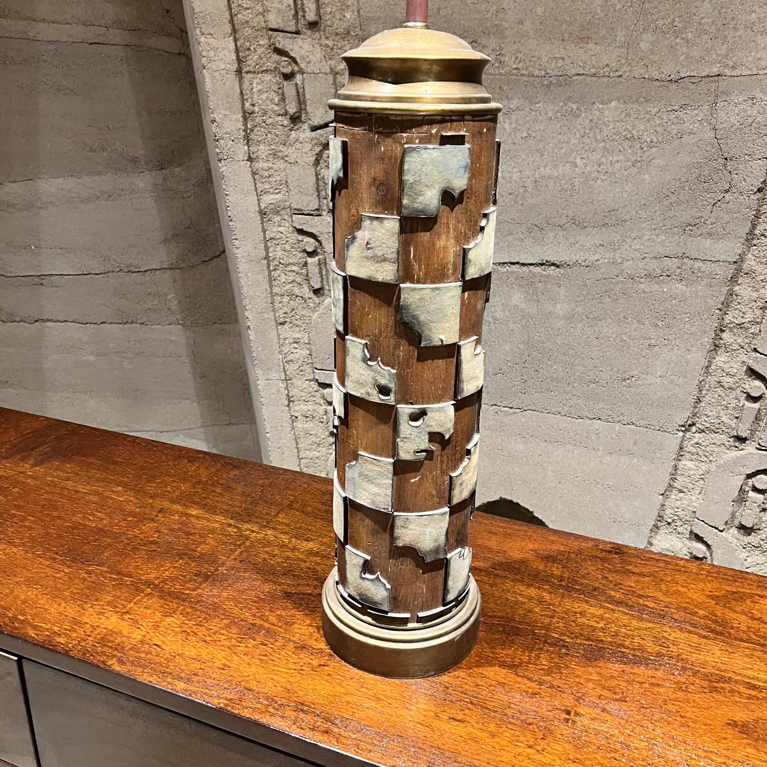 1970s Repurposed Studio Table Lamp Wood and Brass For Sale at 1stDibs