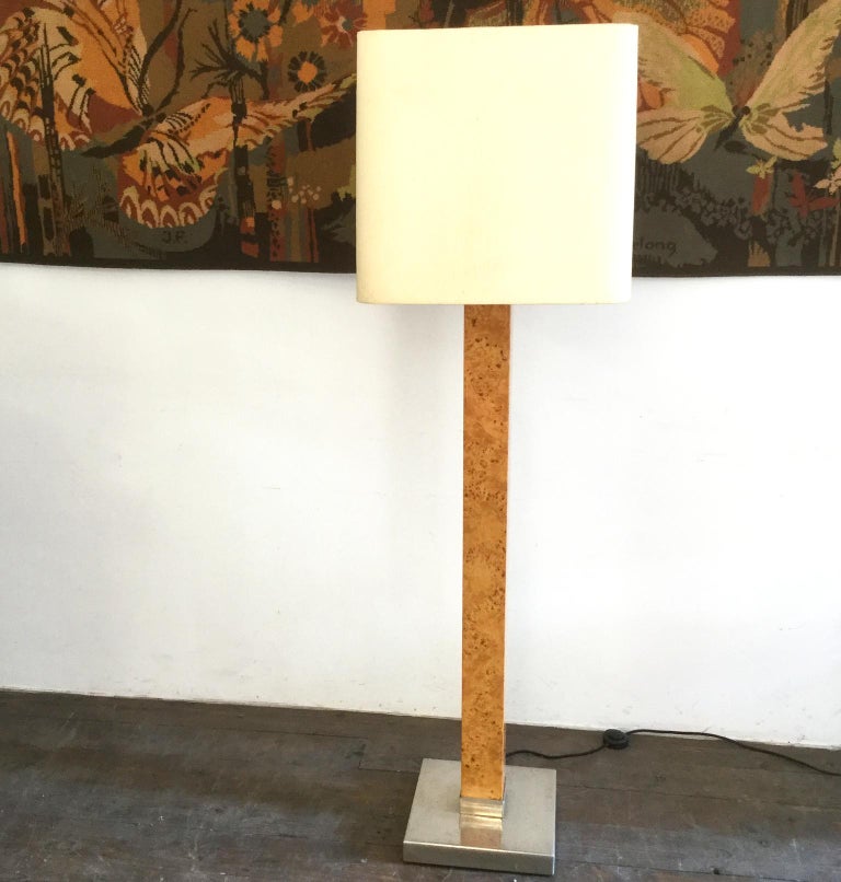 Roche Bobois Floor Lamp in Elm Burl Wood Veneer 1970s at 1stDibs