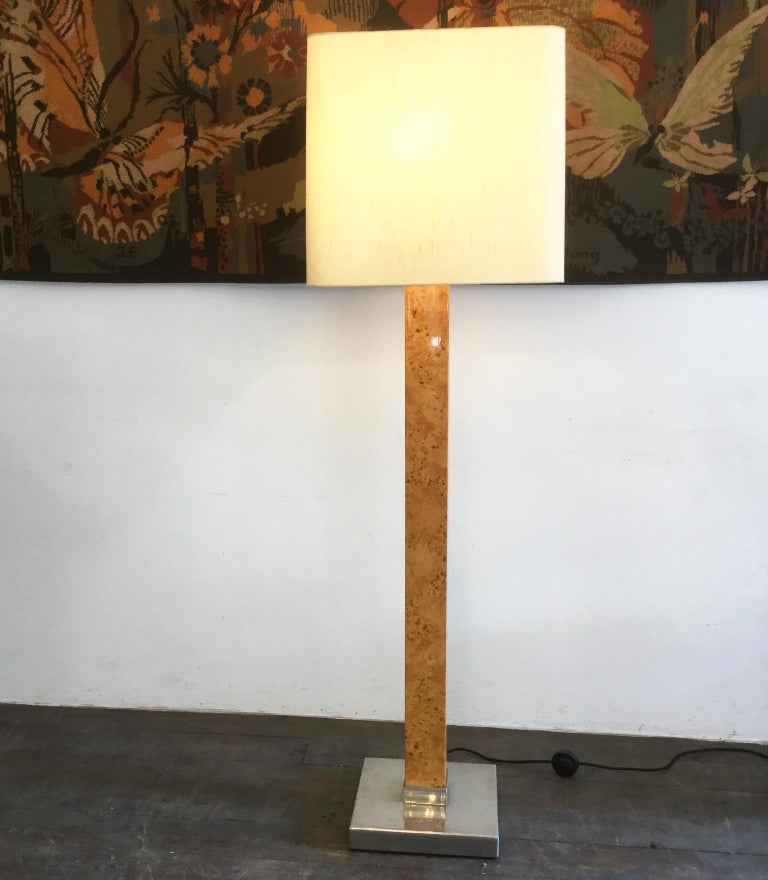 Roche Bobois Floor Lamp in Elm Burl Wood Veneer 1970s at 1stDibs