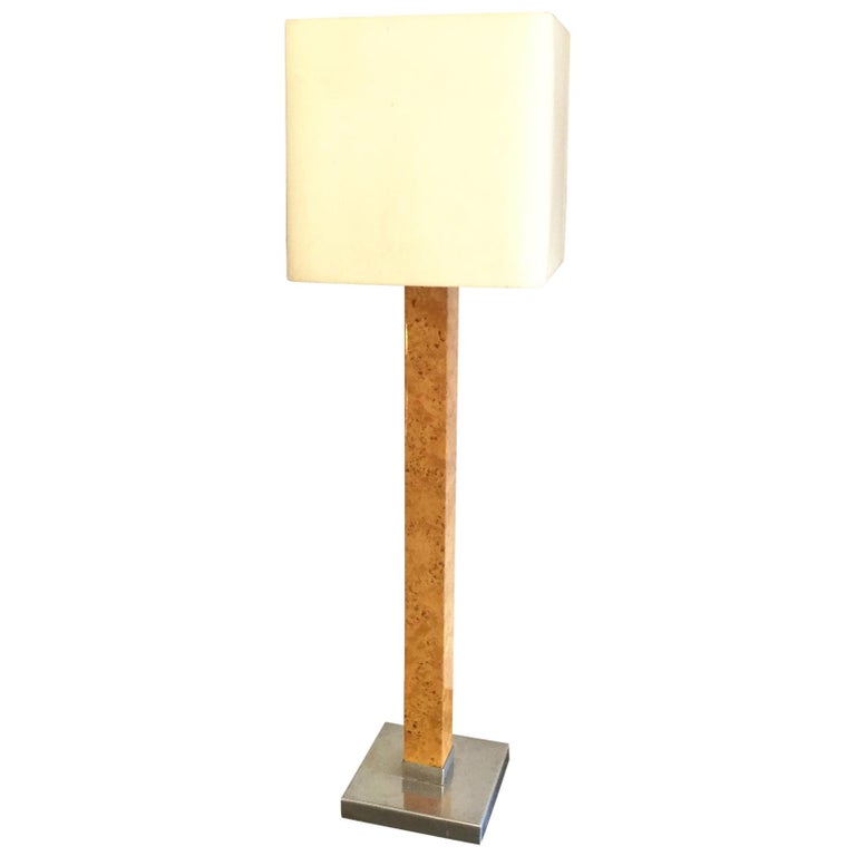Roche Bobois Floor Lamp in Elm Burl Wood Veneer 1970s at 1stDibs