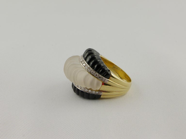 1970s Rock Crystal, Onyx, Diamond and Yellow Gold Ring For Sale at 1stDibs