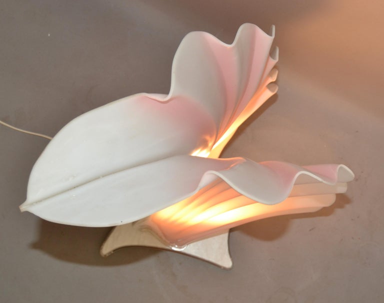 1970s Roger Rougier Acrylic Table Lamp White and Pink Mid-Century ...