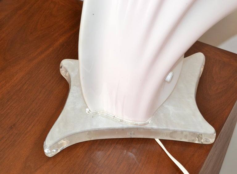 1970s Roger Rougier Acrylic Table Lamp White and Pink Mid-Century ...