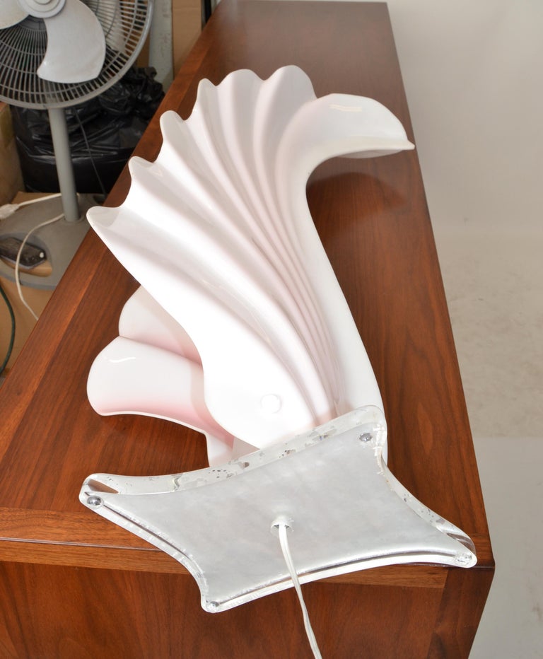 1970s Roger Rougier Acrylic Table Lamp White and Pink Mid-Century ...