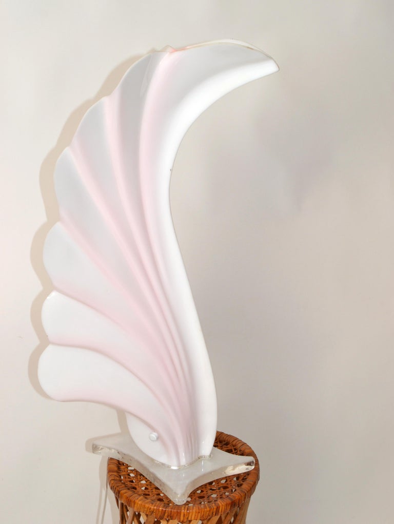 1970s Roger Rougier Acrylic Table Lamp White and Pink Mid-Century ...