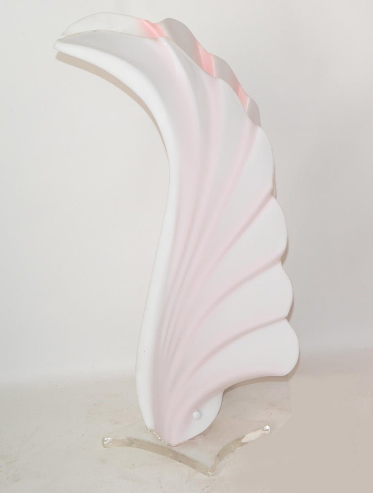 1970s Roger Rougier Acrylic Table Lamp White and Pink Mid-Century ...
