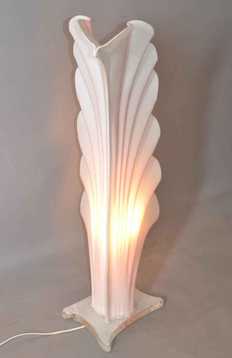 1970s Roger Rougier Acrylic Table Lamp White and Pink Mid-Century ...