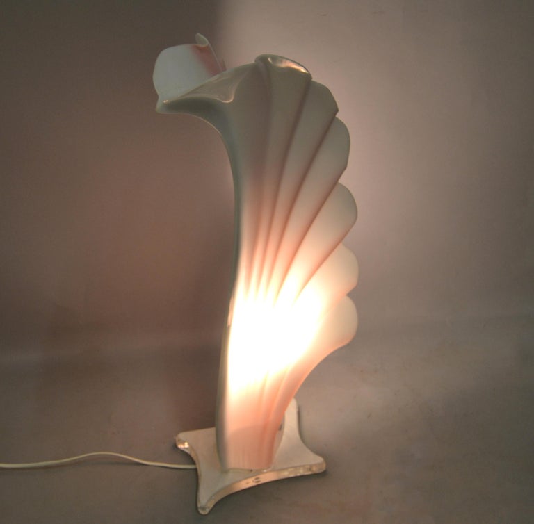 1970s Roger Rougier Acrylic Table Lamp White and Pink Mid-Century ...