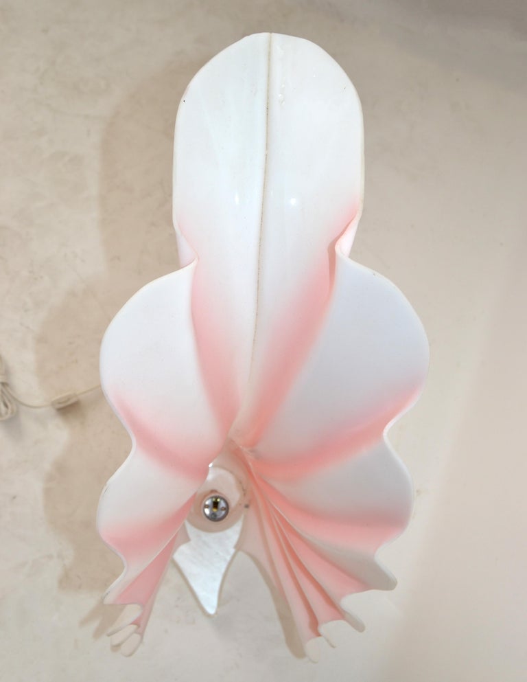 1970s Roger Rougier Acrylic Table Lamp White and Pink Mid-Century ...
