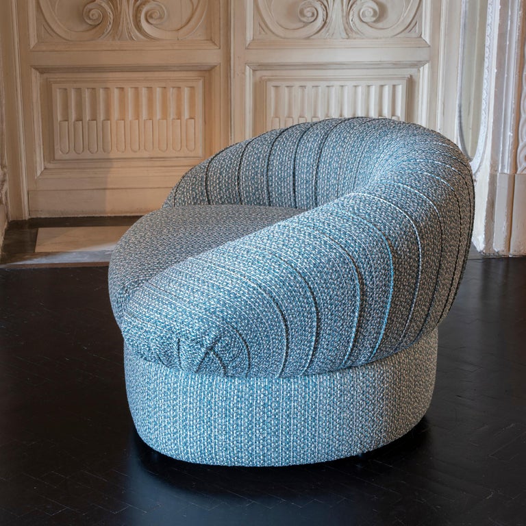 1970s Round Lounge Chair White or Blue or Green or Black Woven Bouclè ...