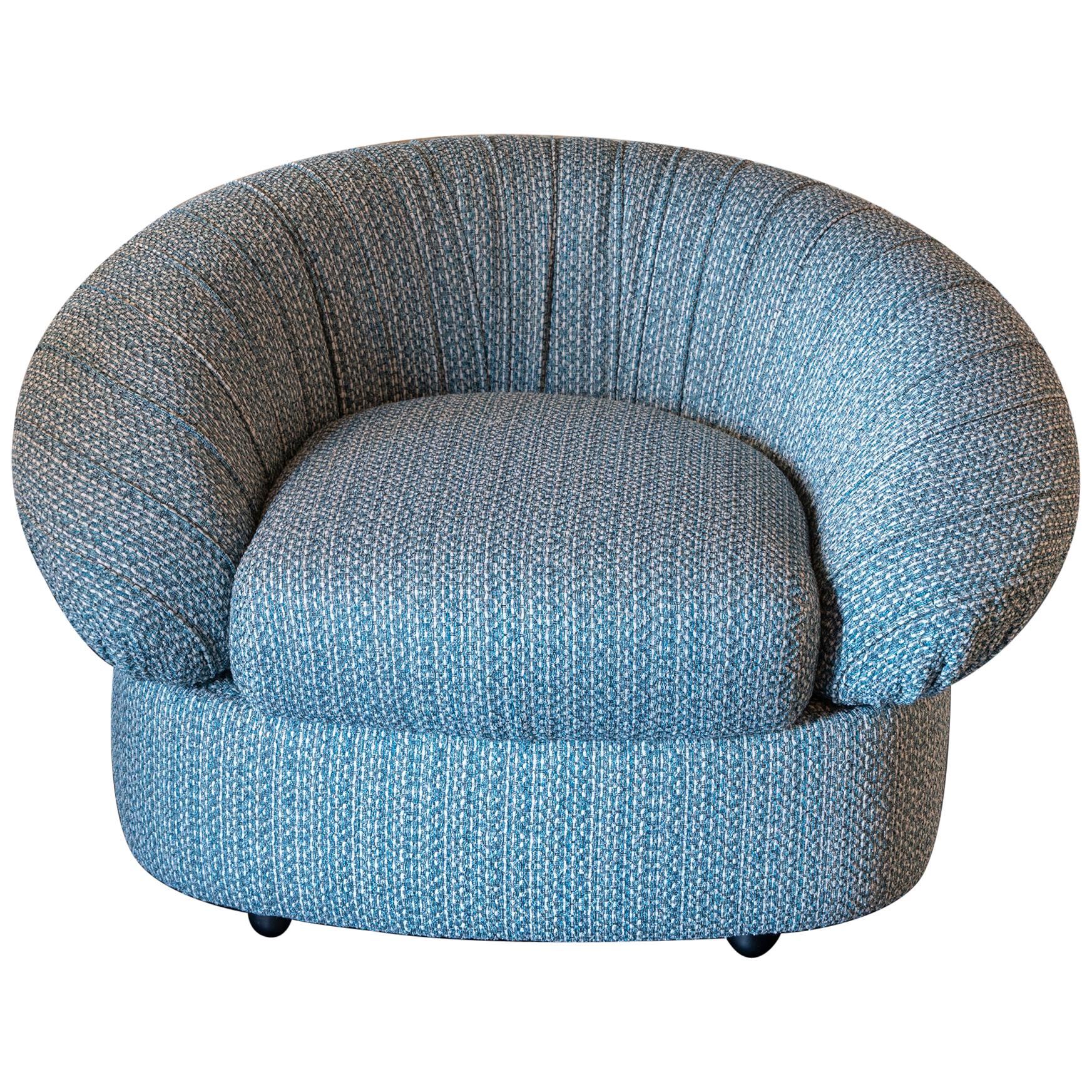 1970s Round Lounge Chair White or Blue or Green or Black Woven Bouclè ...