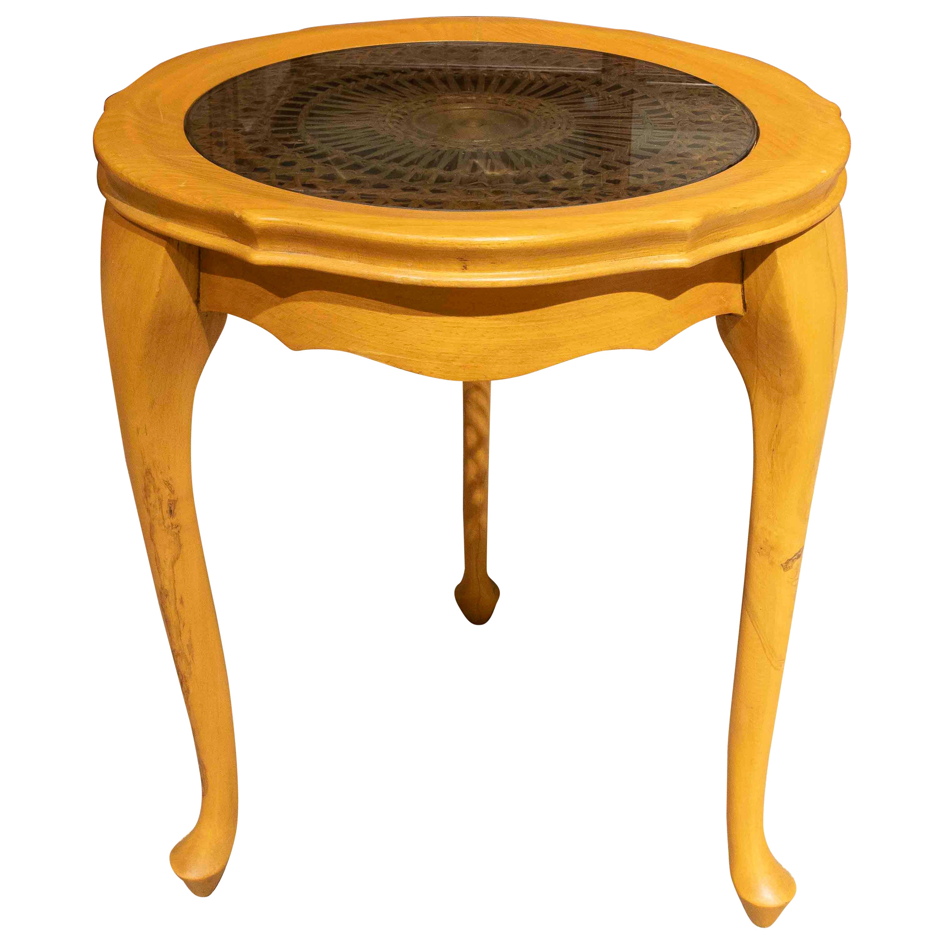 1970s Round Side Table in Louis XV Style with Engraved Glass Top For ...