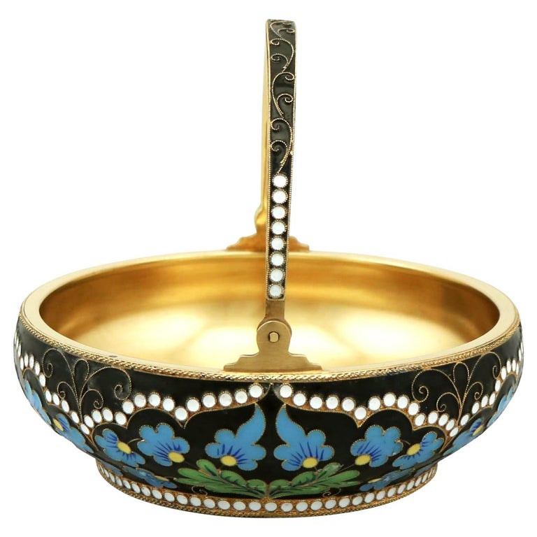 1970s Russian Silver Gilt and Polychrome Cloisonné Enamel Sugar Basket ...