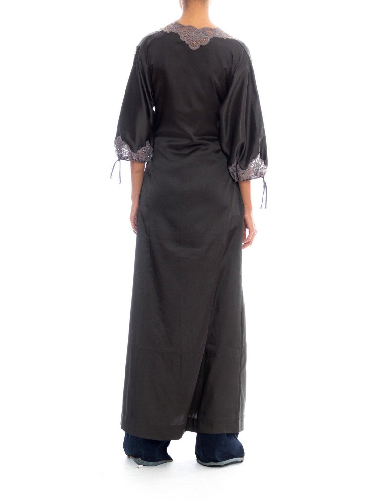 1970S SAKS FIFTH AVENUE Dark Grey Polyester Satin and Lace Negligee ...