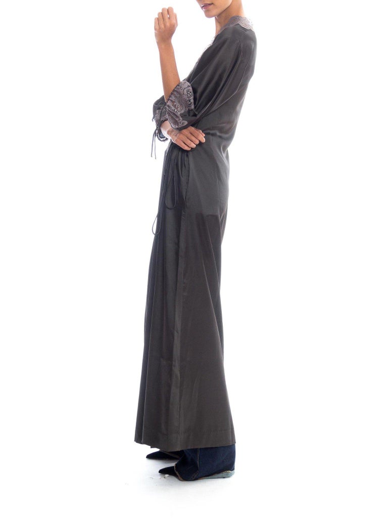1970S SAKS FIFTH AVENUE Dark Grey Polyester Satin and Lace Negligee ...
