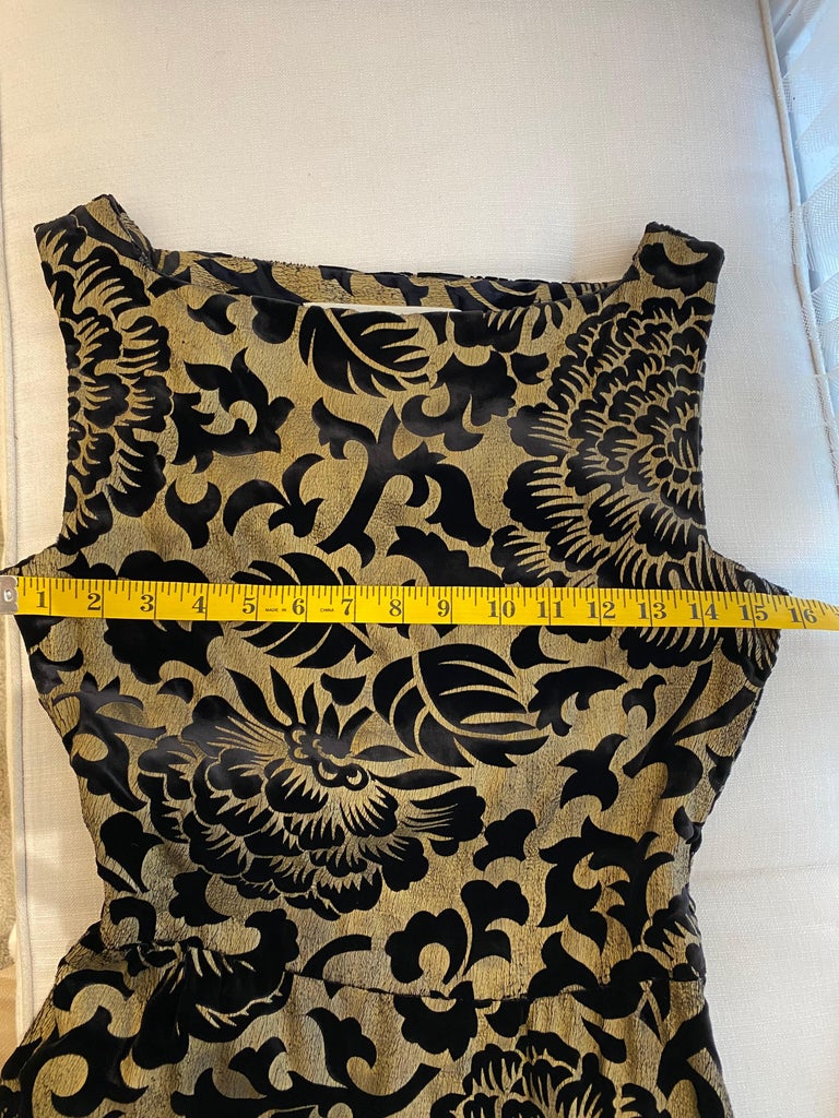 1970s SCAASI Black and Gold Velvet Flocked Poiret Inspired Print Gown ...