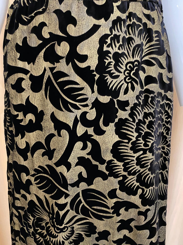 1970s SCAASI Black and Gold Velvet Flocked Poiret Inspired Print Gown ...